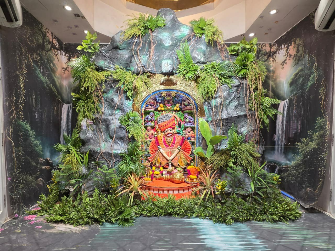 Salangpur Hanumanji Divine Decor: Natural Cave & Waterfall Theme